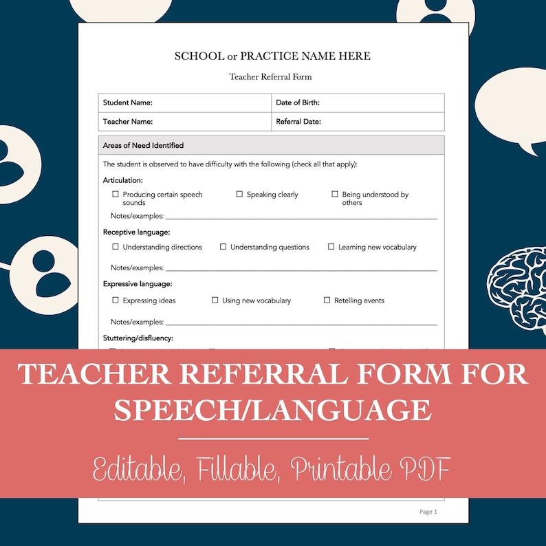 Teacher Referral Form for Speech Therapy (editable, Fillable, Printable PDF) - Etsy