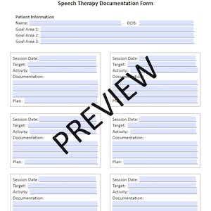 Documentation Form for Speech Therapy (editable, Fillable, Printable ...