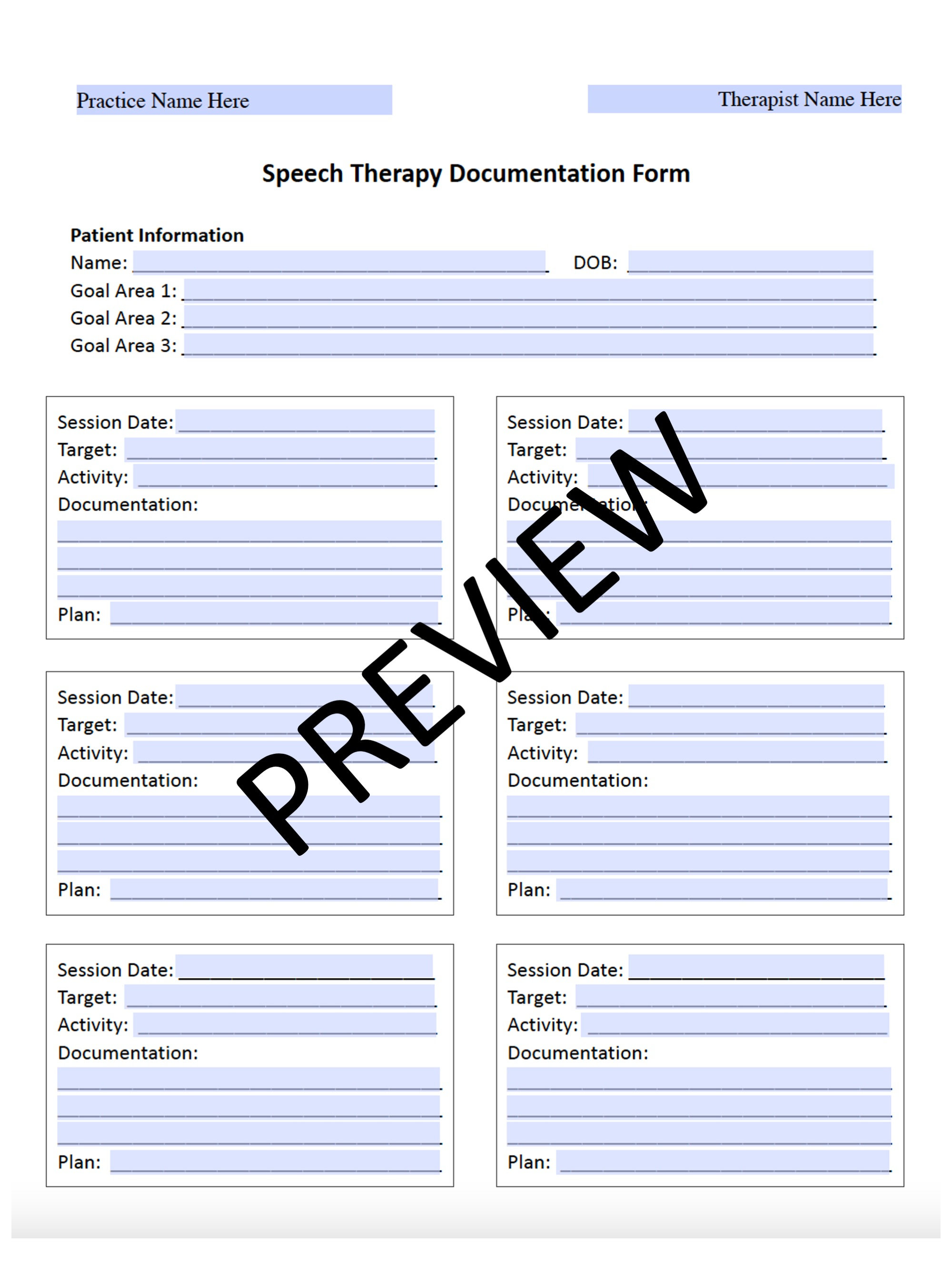 Documentation Form for Speech Therapy (editable, Fillable, Printable ...