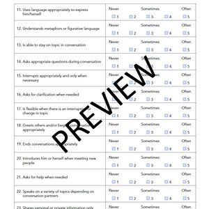 Pragmatic Language Skills Assessment Worksheet for Speech Therapy ...