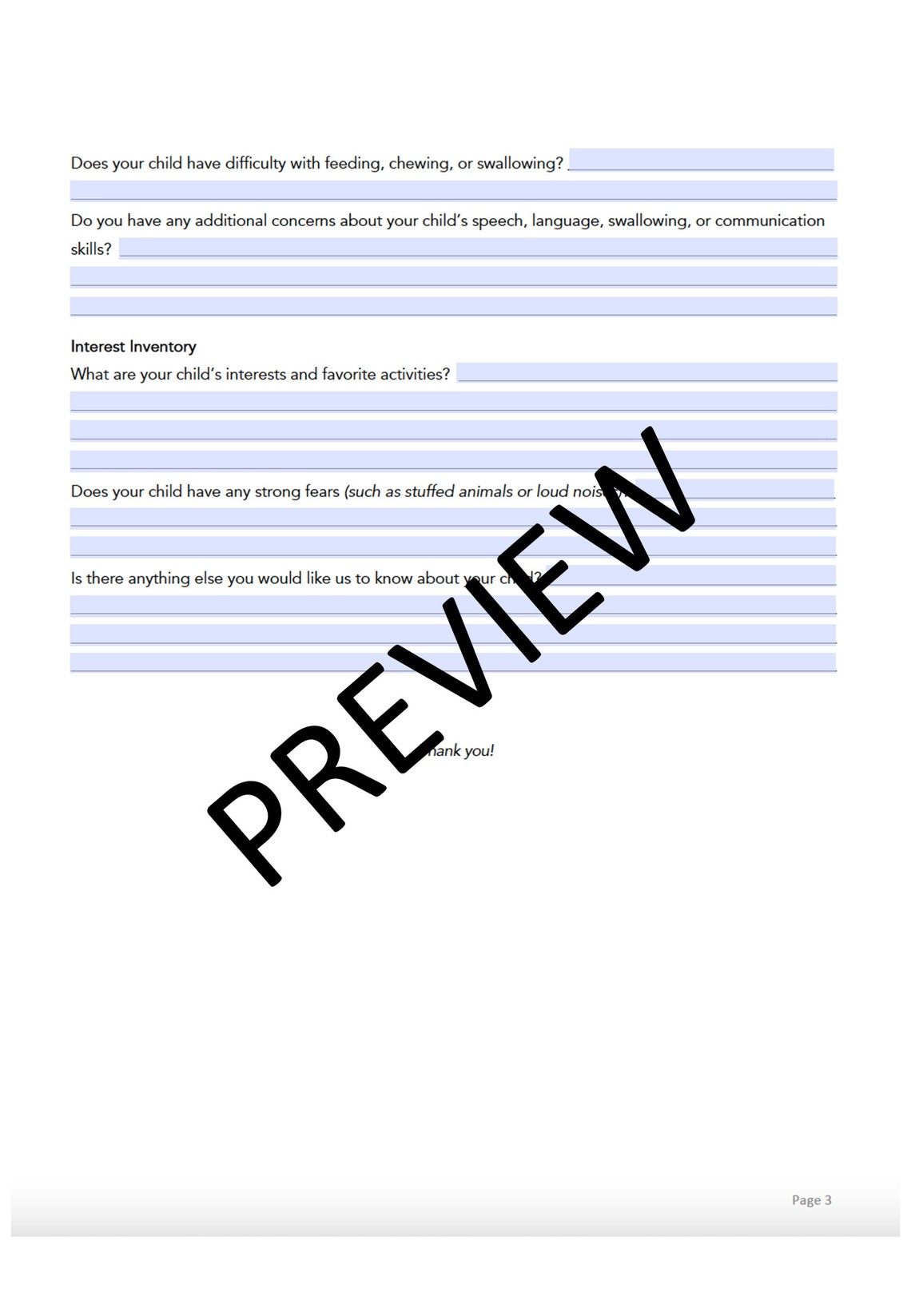 Speech Therapy Intake Form for Children (editable, Fillable, Printable ...
