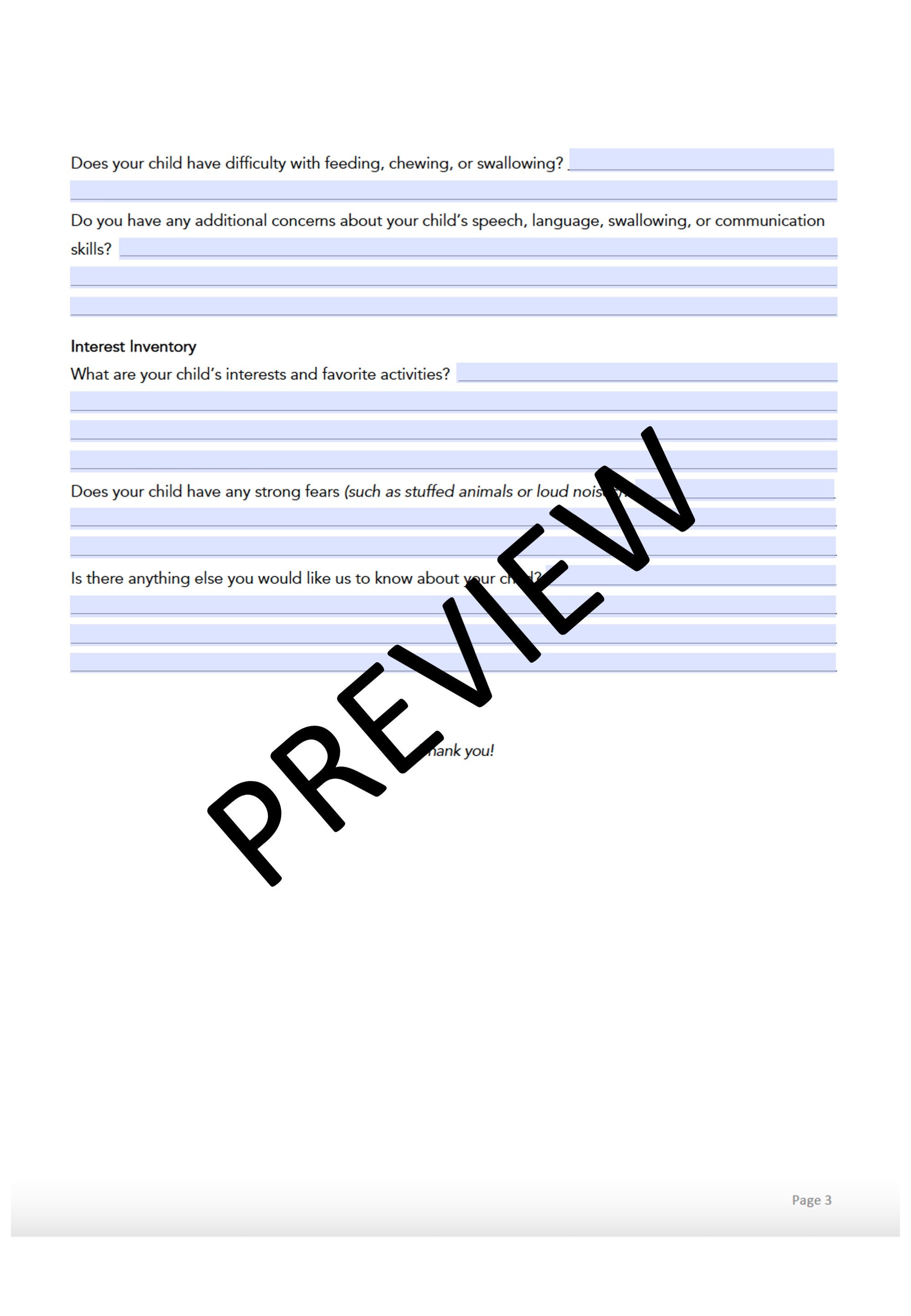Speech Therapy Intake Form for Children editable Fillable - Etsy
