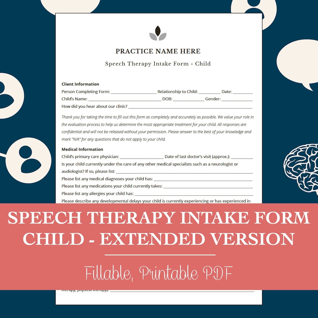 Speech Therapy Intake Form for Children (editable, Fillable, Printable ...