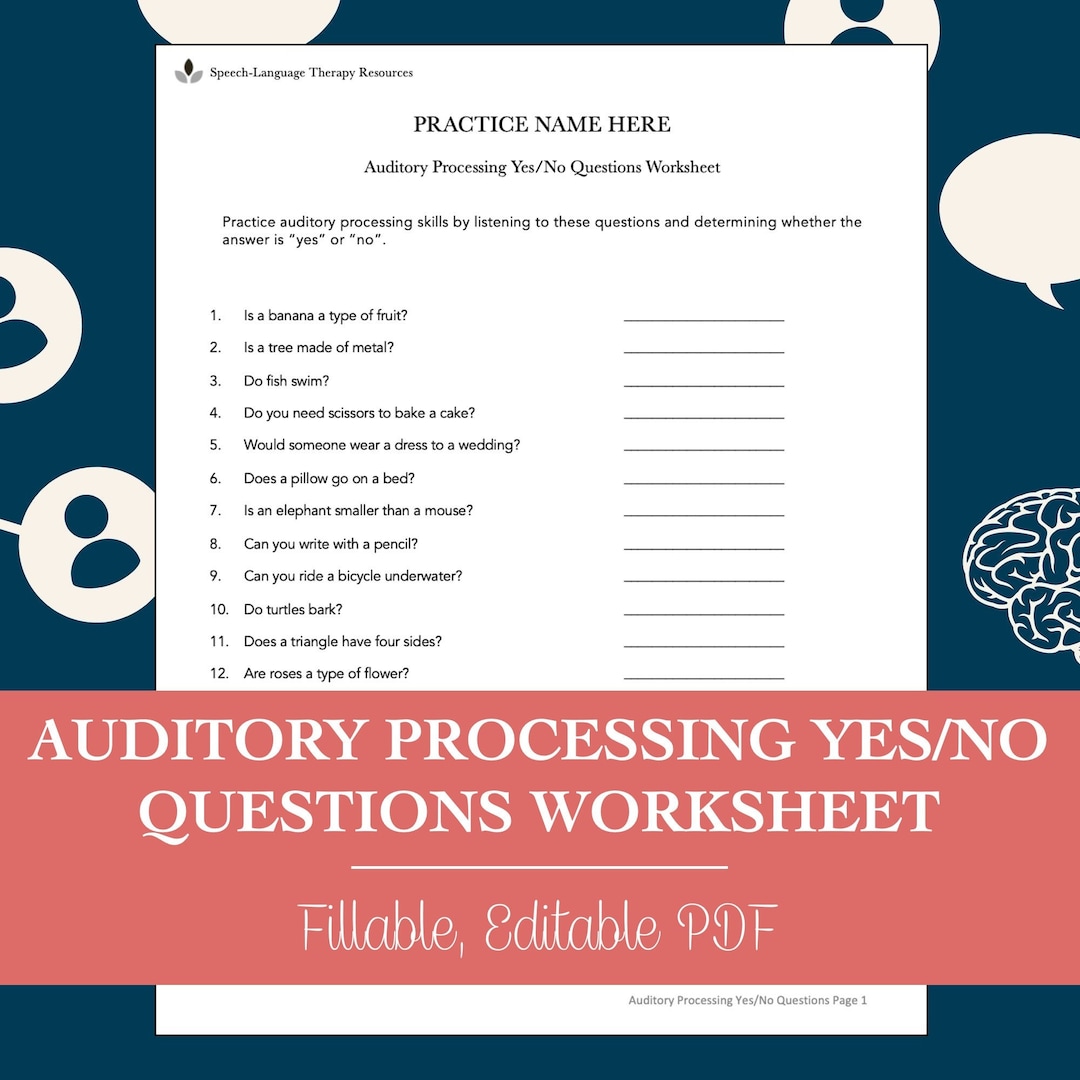 Auditory Processing Yes No Questions Worksheet for Speech Therapy ...