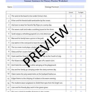 Summer Sentences for Fluency Practice Worksheet for Speech Therapy ...
