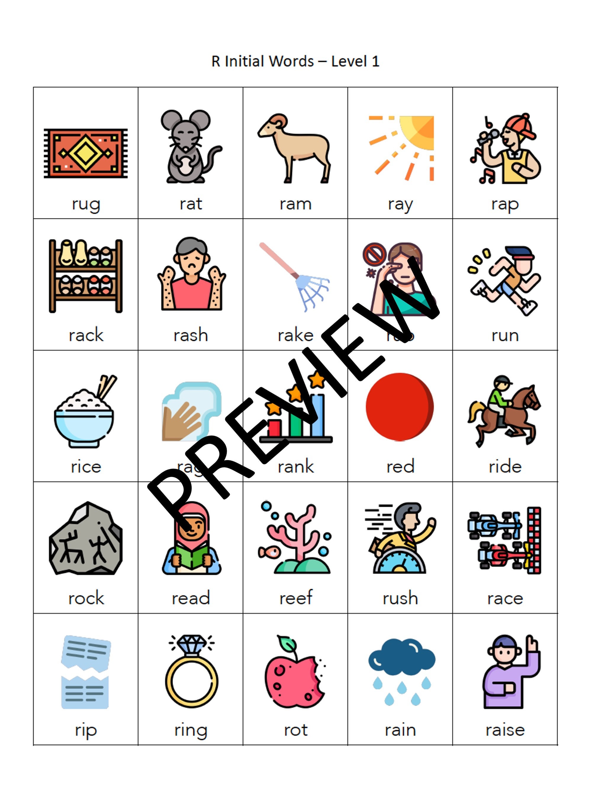 R Initial Words Picture Pages Worksheet + Progress Tracker for Speech ...