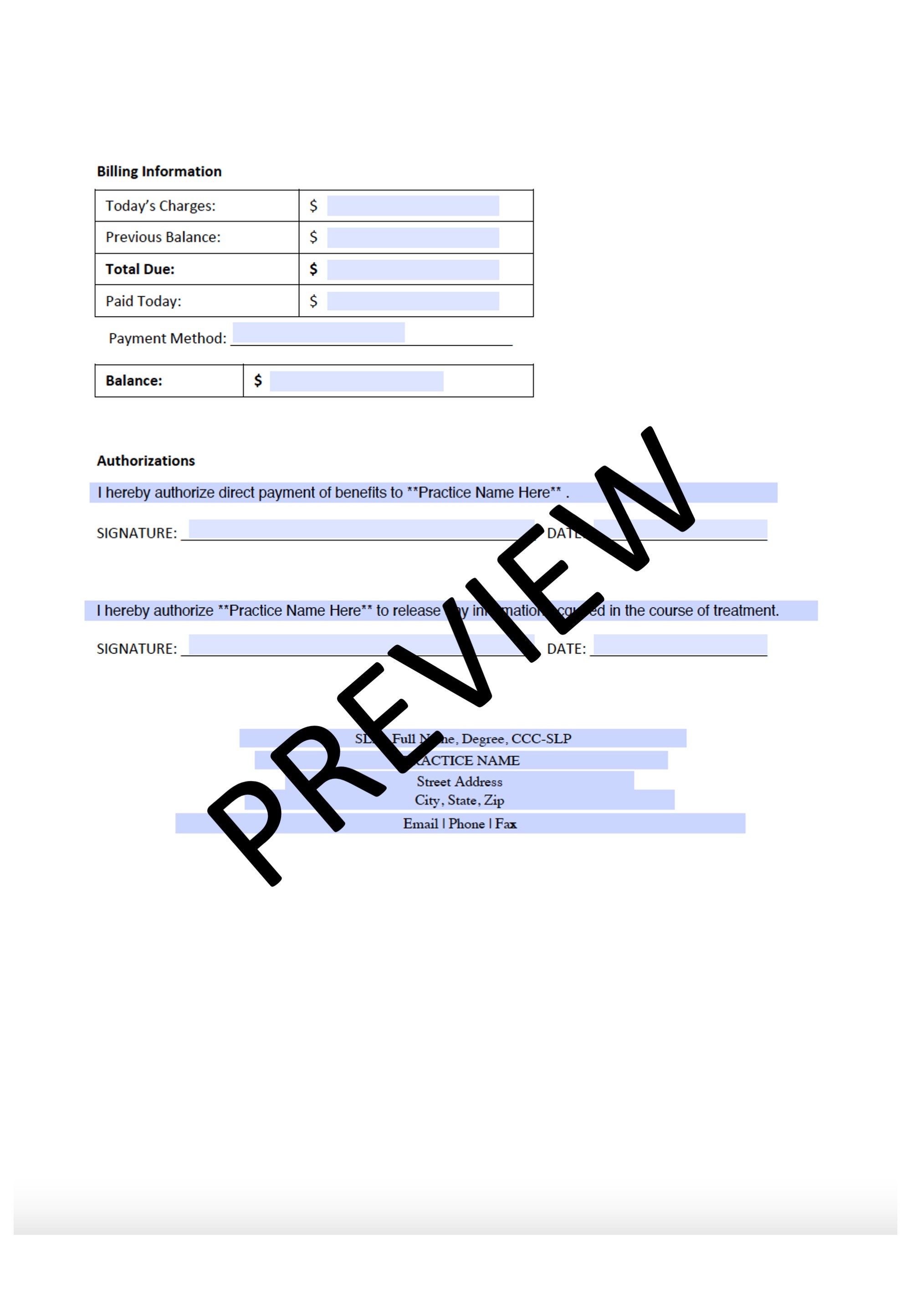 Superbill Template for Speech Therapy (editable, Fillable, Printable ...