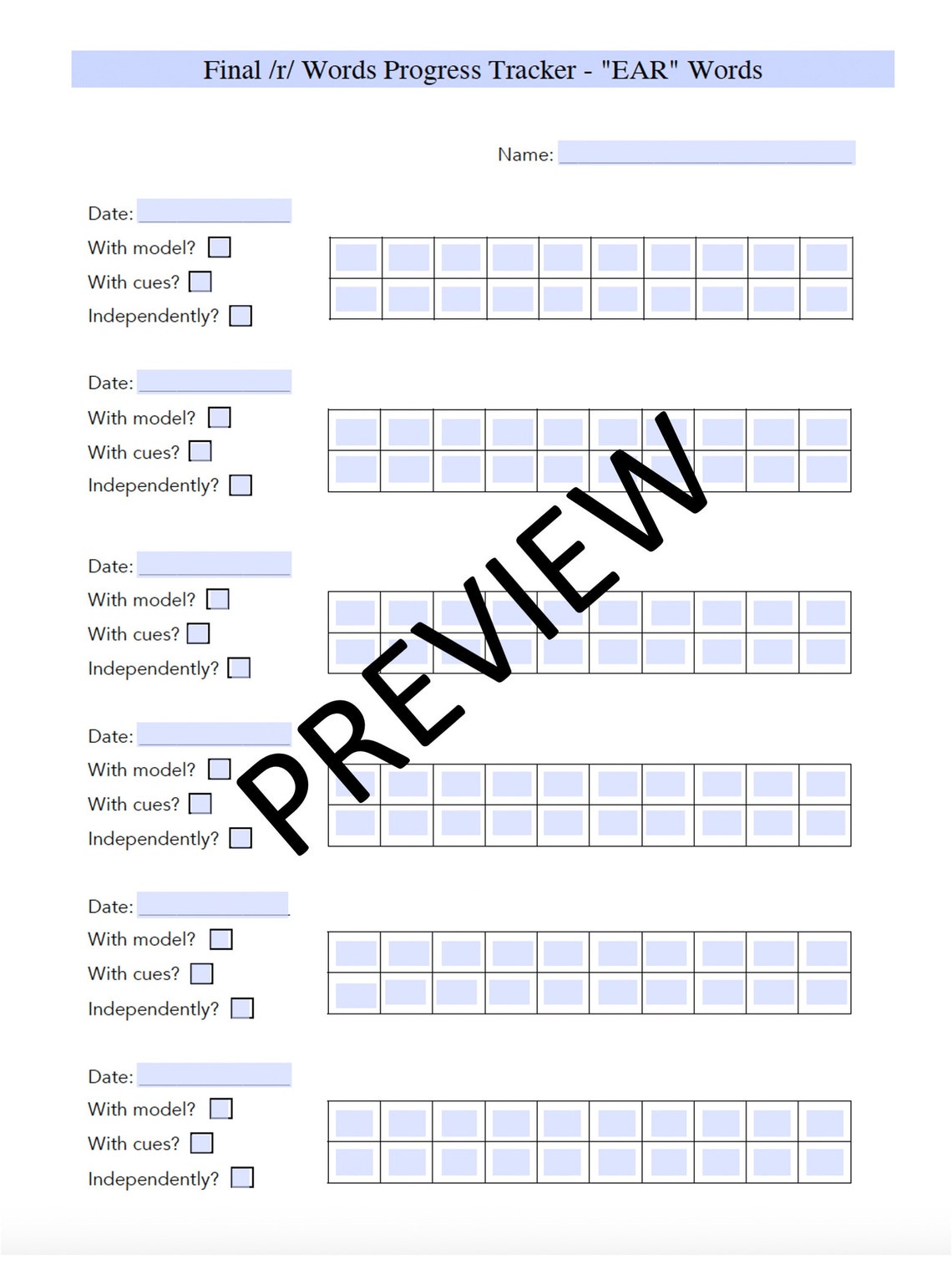 Final /R/ Words “EAR” Sound Worksheet for Speech Therapy (editable ...