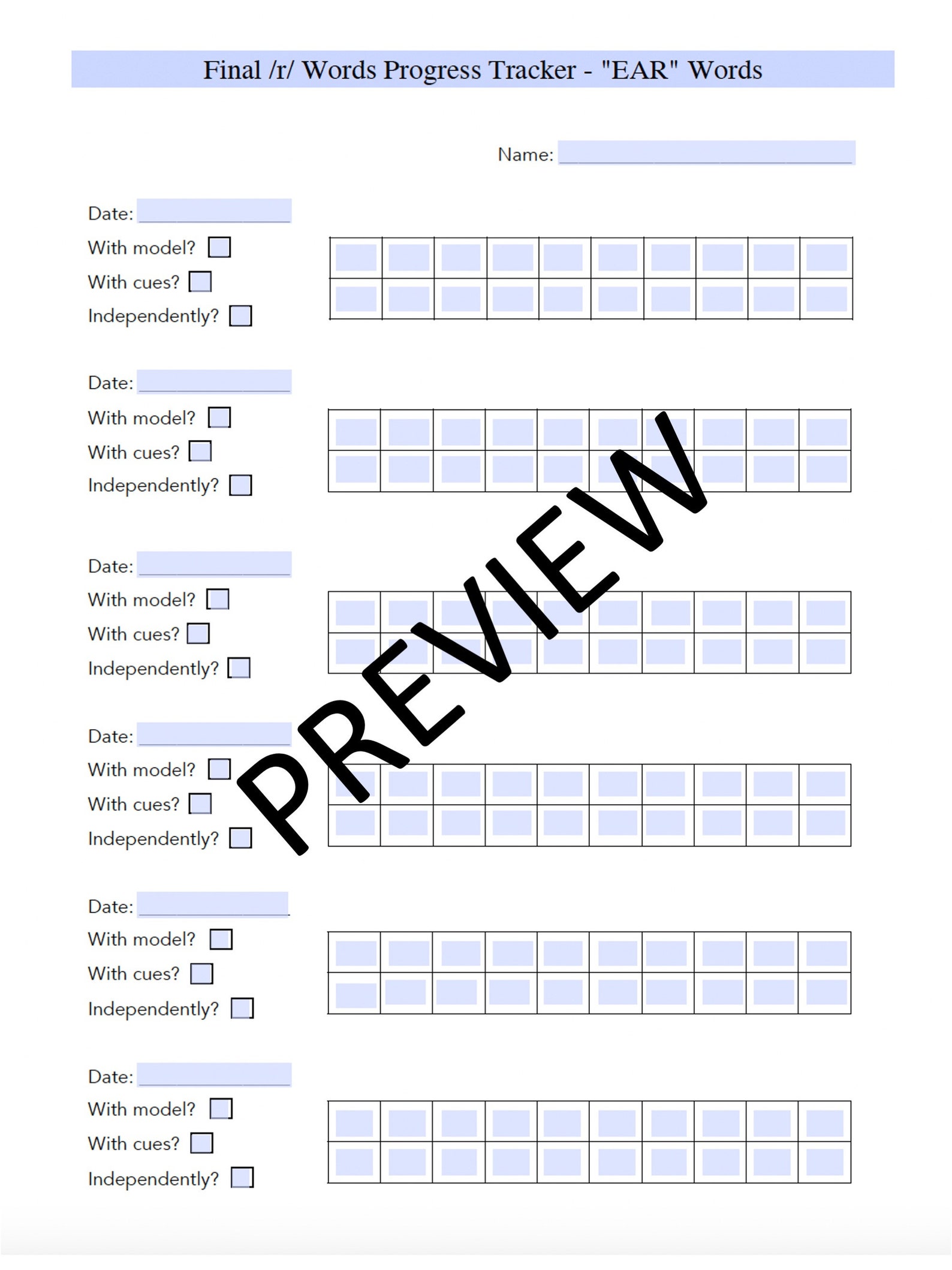 Final /R/ Words “EAR” Sound Worksheet for Speech Therapy (editable ...
