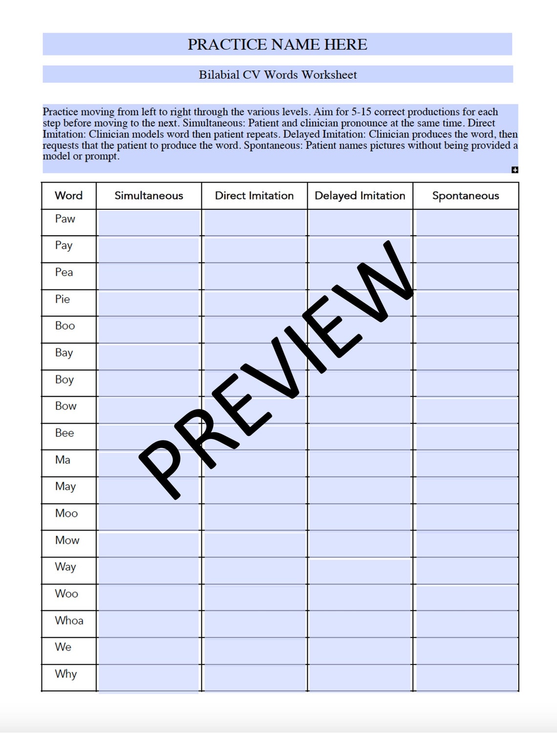 Bilabial CV Words Worksheet for Apraxia for Speech Therapy editable ...