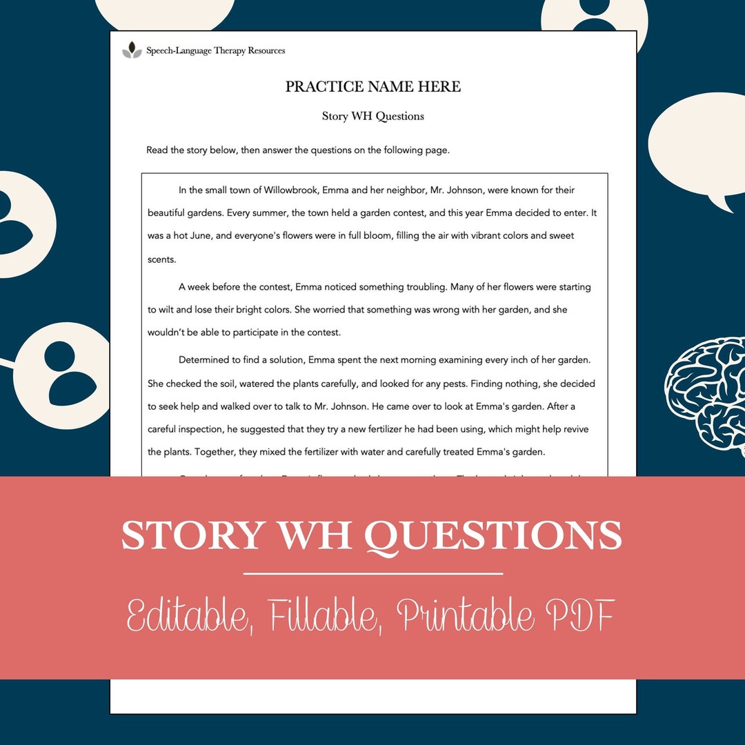 Story WH Questions Worksheet for Speech Therapy (editable, Fillable ...