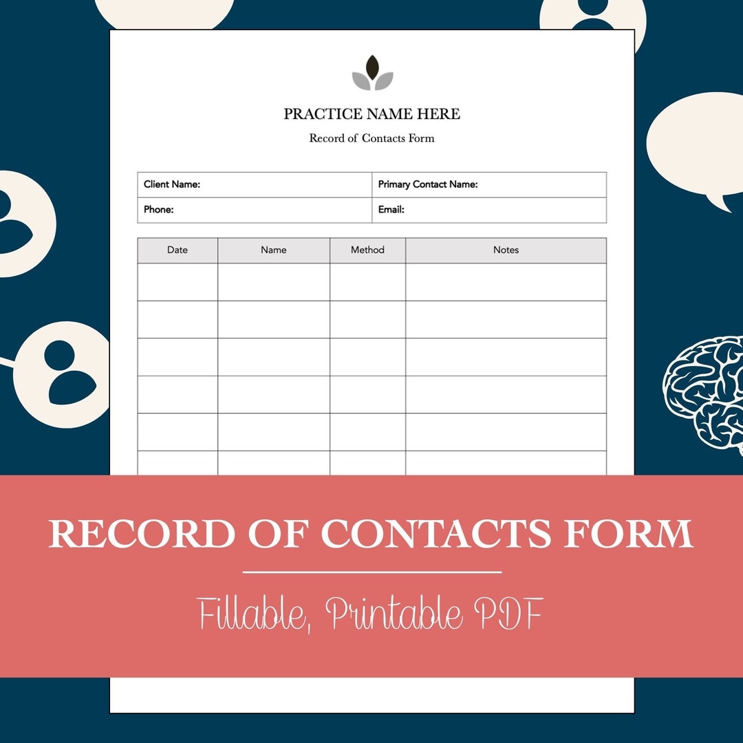 Record of Contacts Form for Speech Therapy (editable, Fillable ...