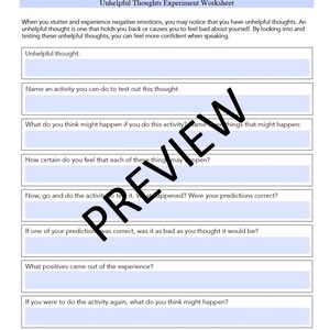 Unhelpful Thoughts Experiment Worksheet for Speech Therapy editable ...