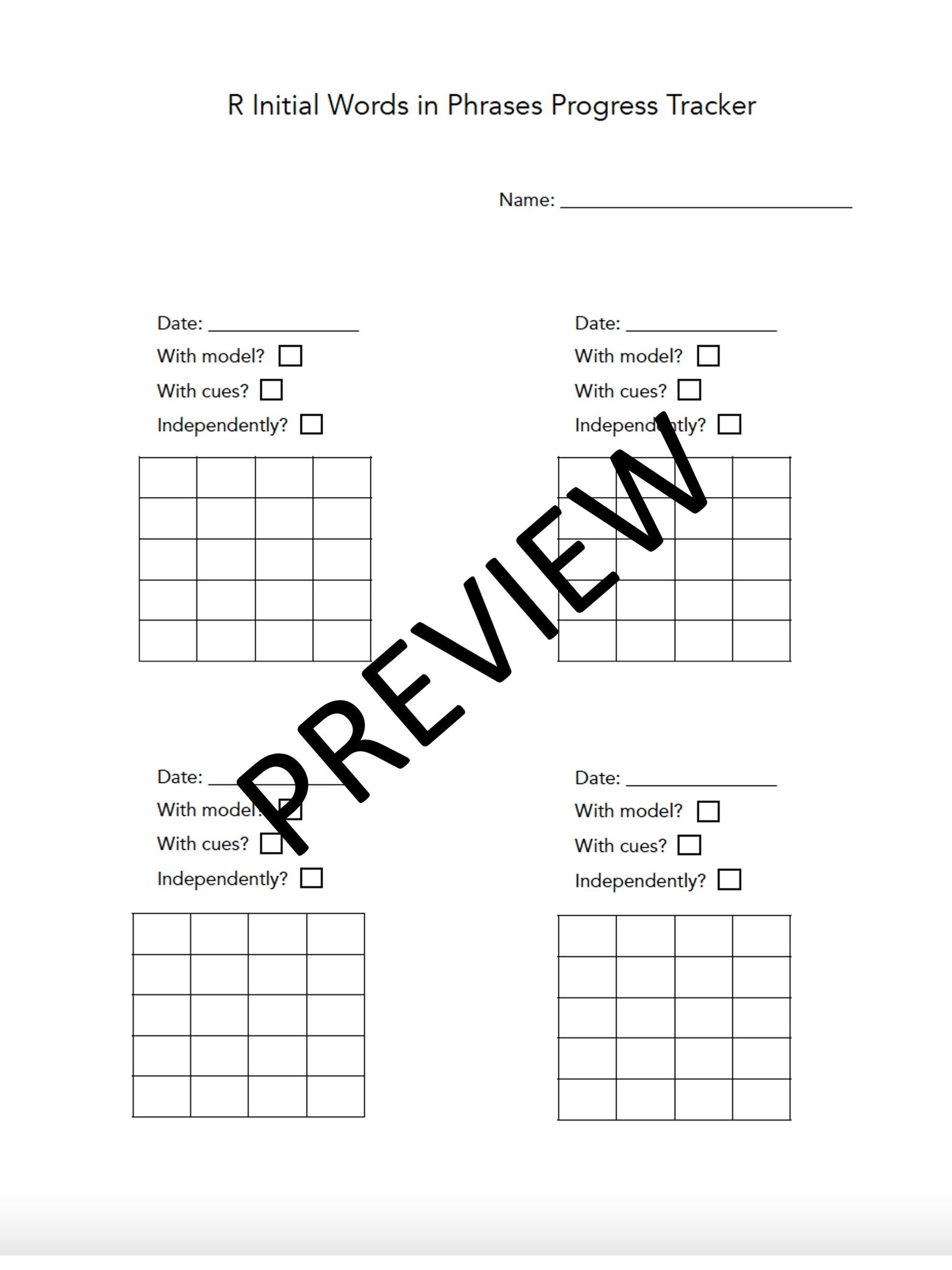 R Initial Words Picture Pages Worksheet + Progress Tracker for Speech ...