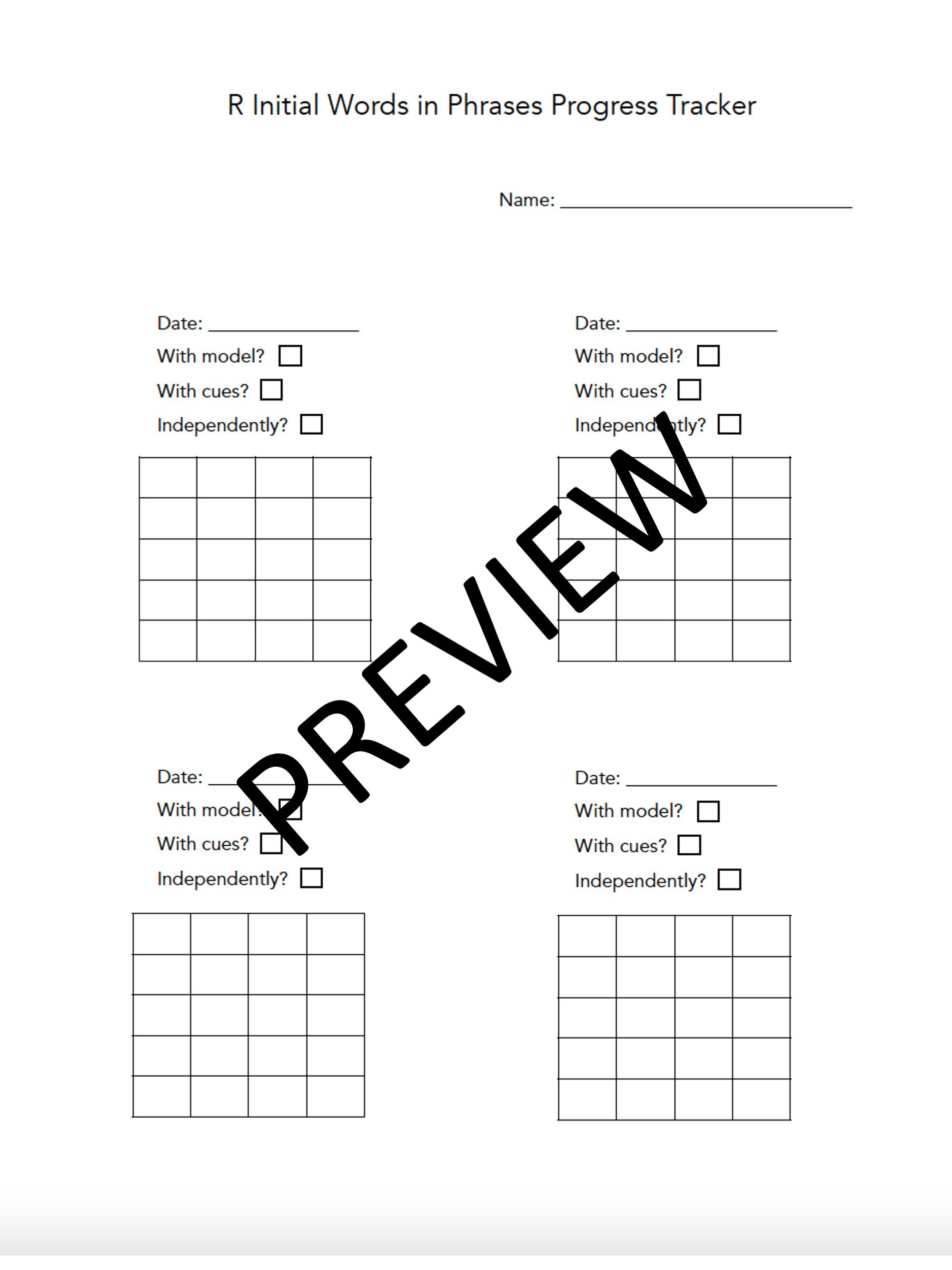 R Initial Words Picture Pages Worksheet + Progress Tracker for Speech ...