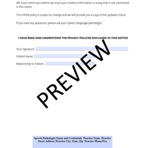 HIPAA Privacy Notice Form for Speech Therapy (editable, Fillable ...