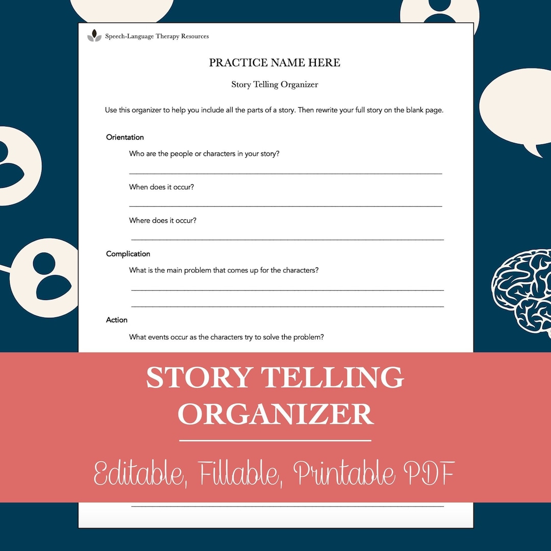 Story Telling Organizer Worksheet for Speech Therapy editable, Fillable ...