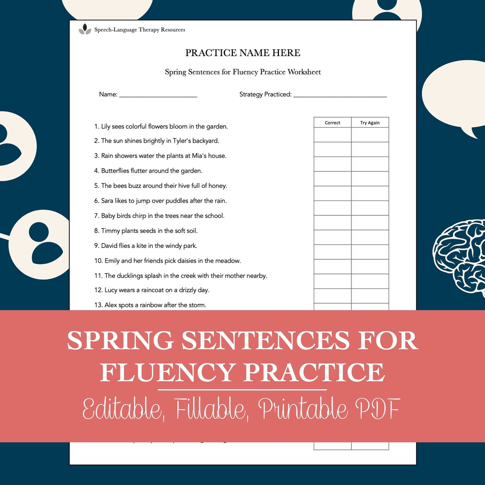 Spring Sentences for Fluency Practice Worksheet for Speech Therapy ...