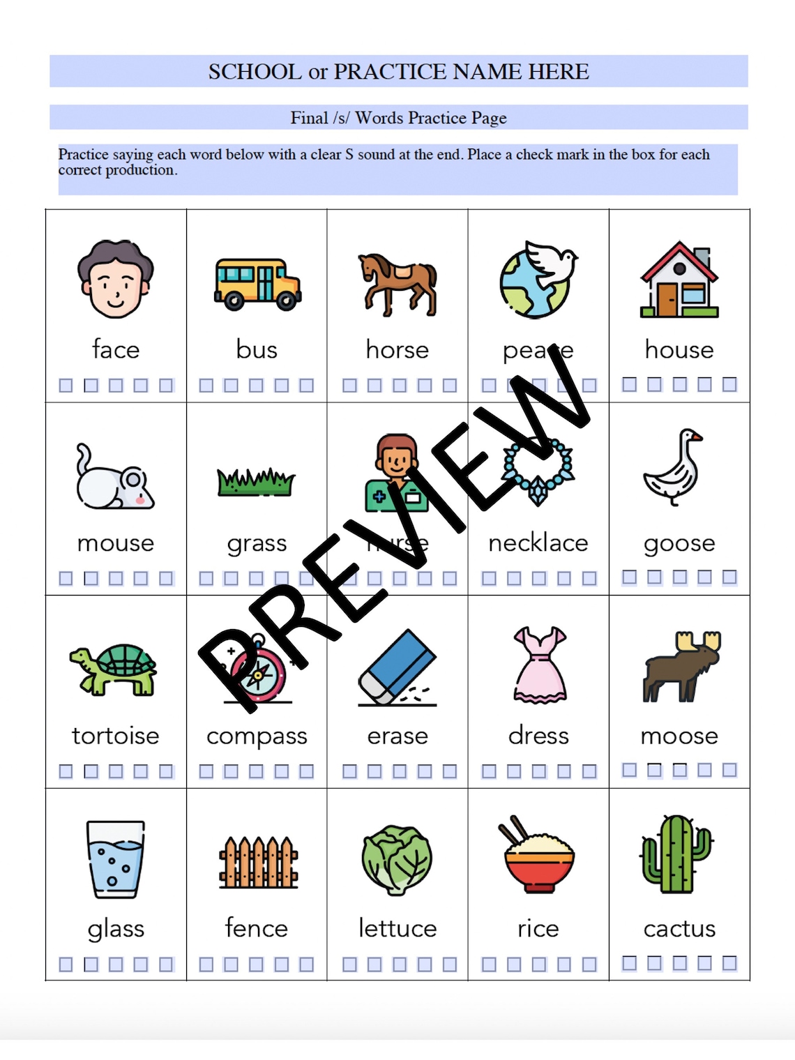 Final /S/ Words in Pictures Worksheet for Speech Therapy (editable, Fillable, Printable PDF) - Etsy