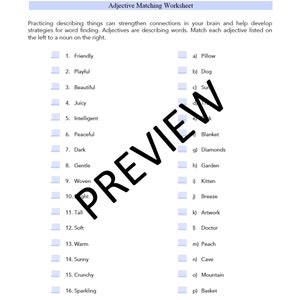 Adjective Matching Worksheet for Speech Therapy (editable, Fillable ...