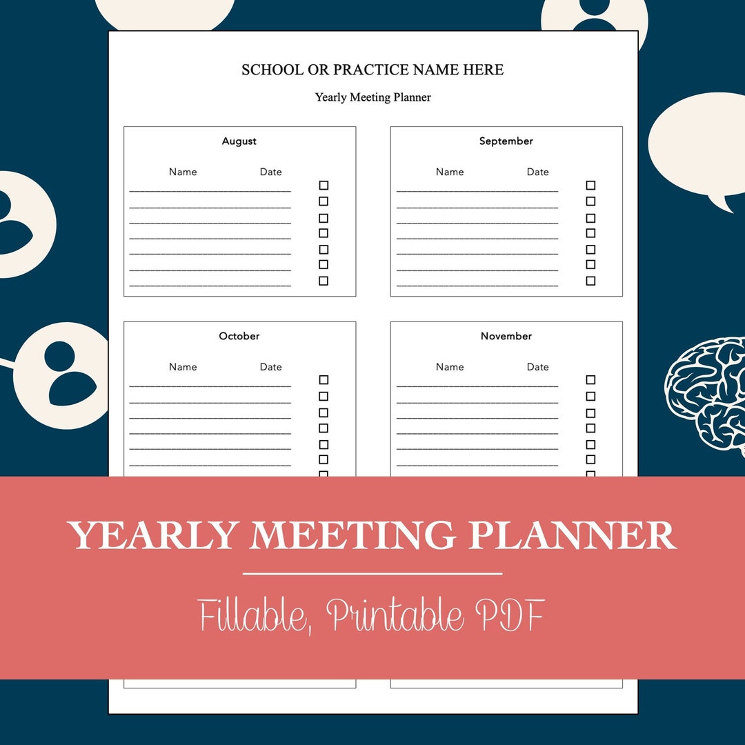 Yearly Meeting Planner for Speech Therapy (editable, Fillable ...