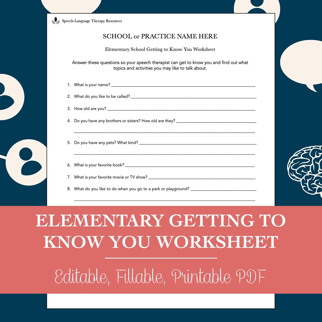 Elementary School Getting to Know You Worksheet for Speech Therapy ...