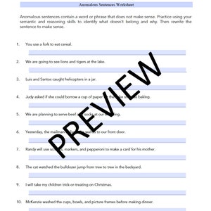 Anomalous Sentences Worksheet for Speech Therapy (editable, Fillable ...