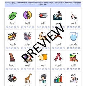 Final /F/ Words in Pictures Worksheet for Speech Therapy (printable PDF ...