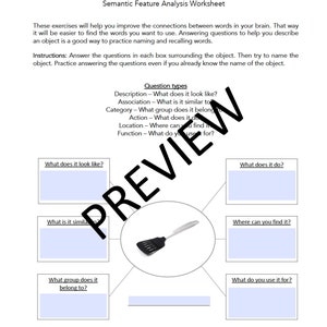 Semantic Feature Analysis Worksheet for Speech Therapy (editable ...