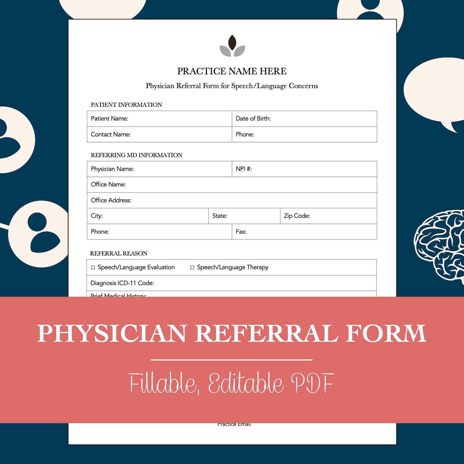 Physician Referral Form for Speech Therapy (editable, Fillable ...