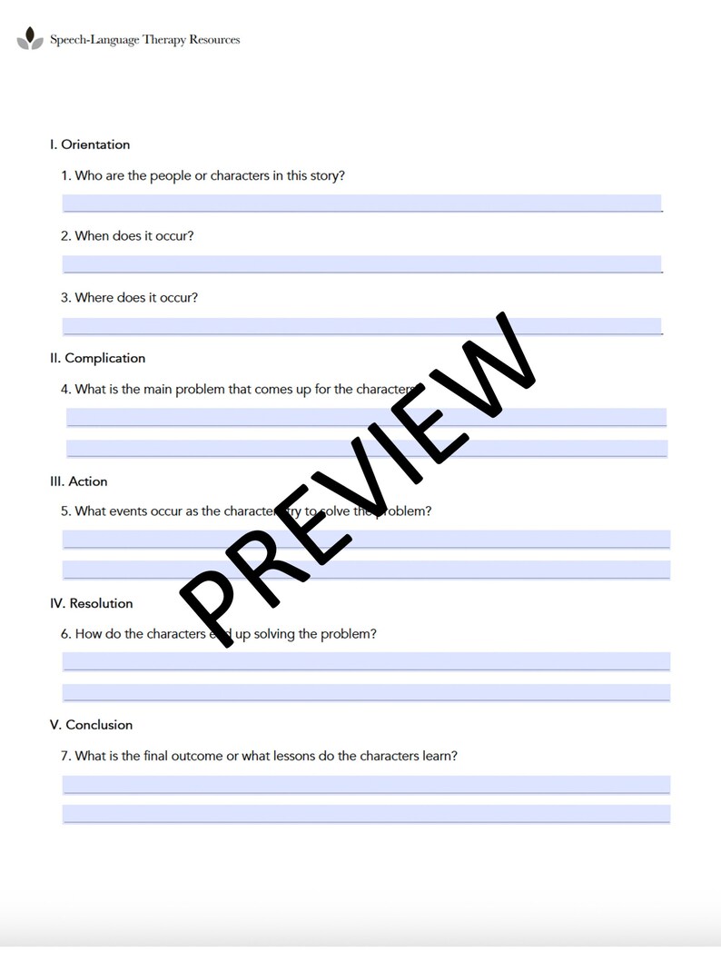 Story WH Questions Worksheet for Speech Therapy editable, Fillable ...