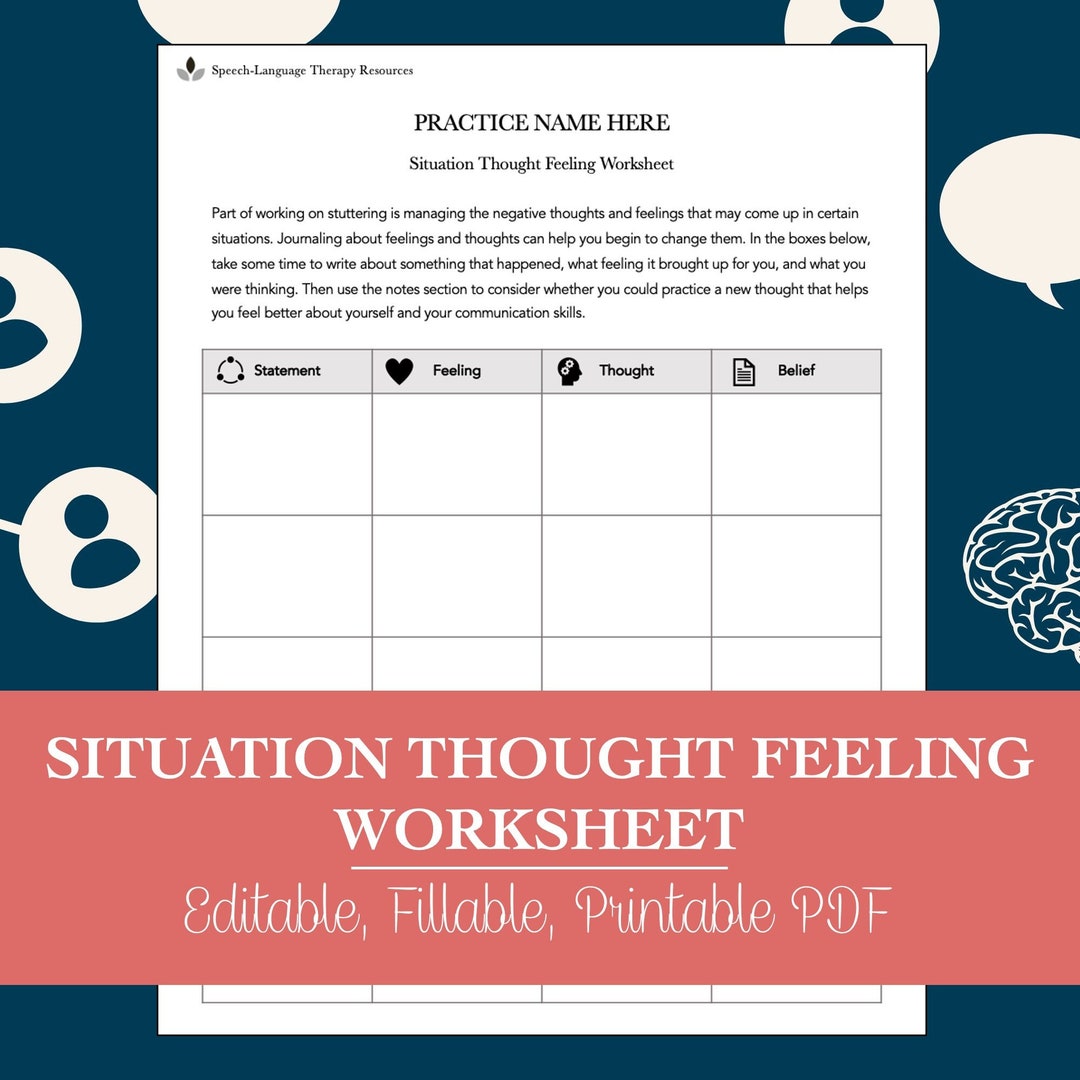 Situation Feeling Thought Worksheet for Speech Therapy (editable ...