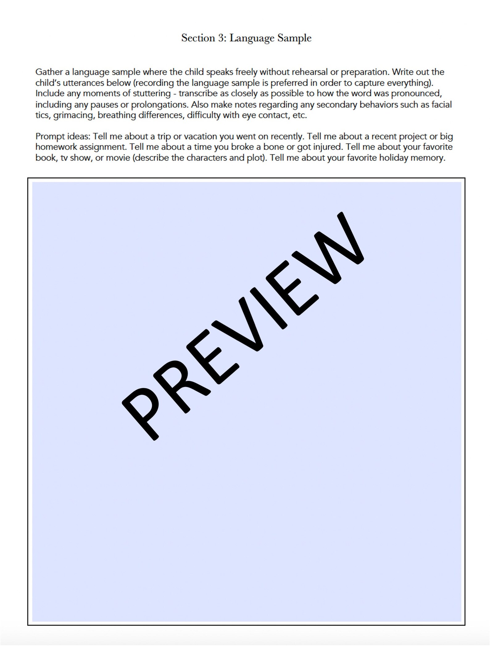 Informal Fluency Assessment for Speech Therapy (editable, Fillable ...