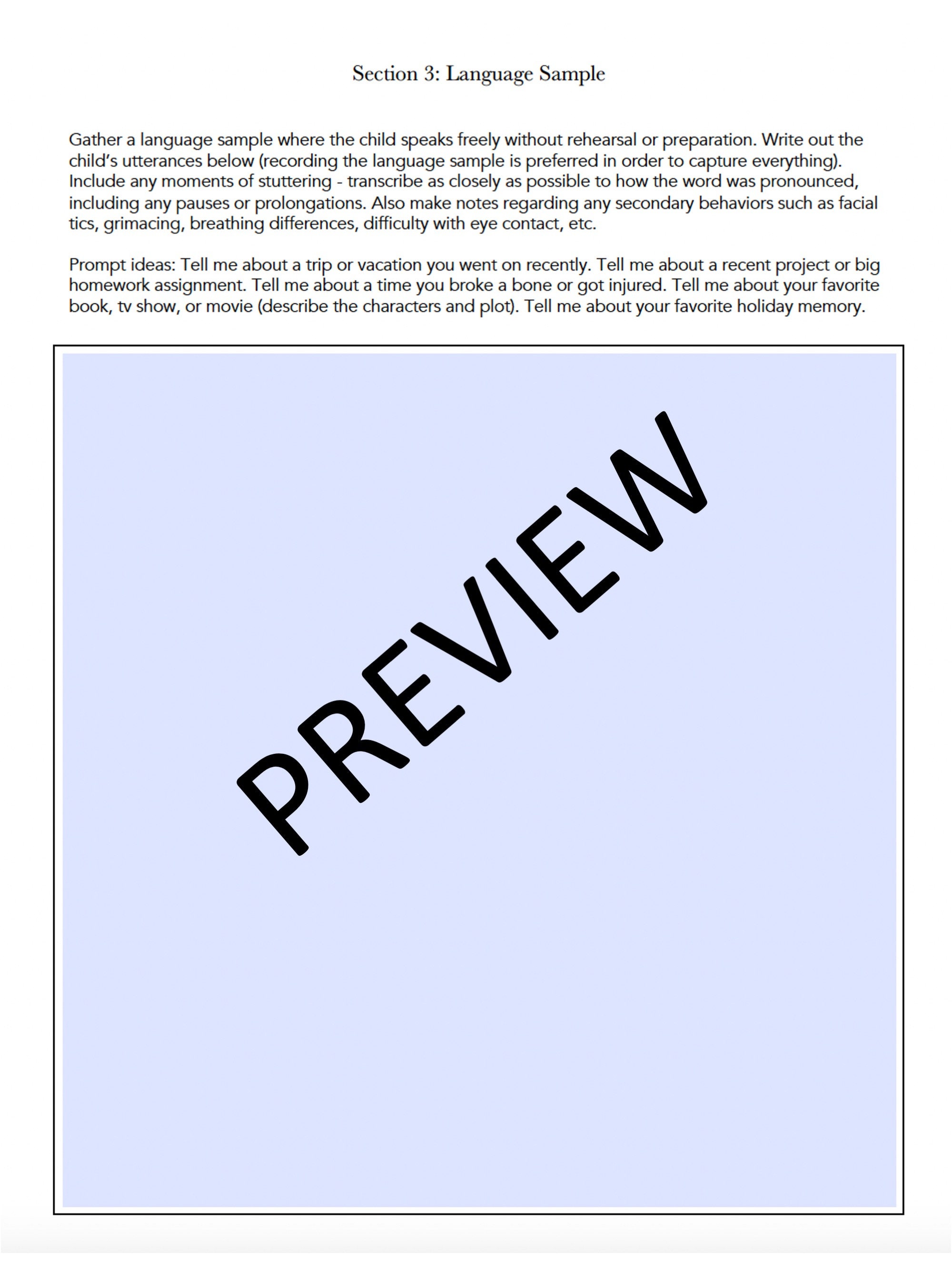 Informal Fluency Assessment for Speech Therapy (editable, Fillable ...
