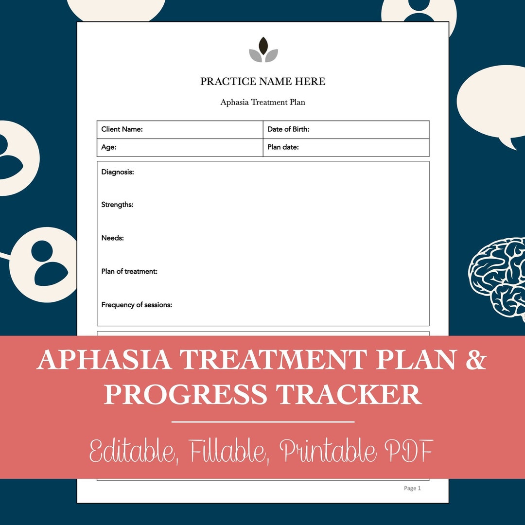 Aphasia Treatment Plan Template for Speech Therapy (editable, Fillable ...