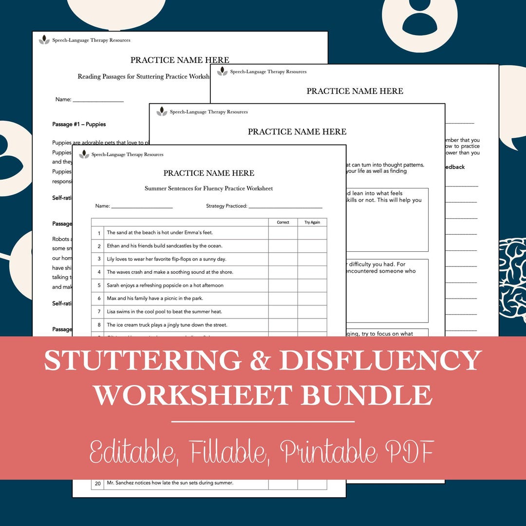 Stuttering & Disfluency Worksheets Bundle for Speech Therapy (editable ...