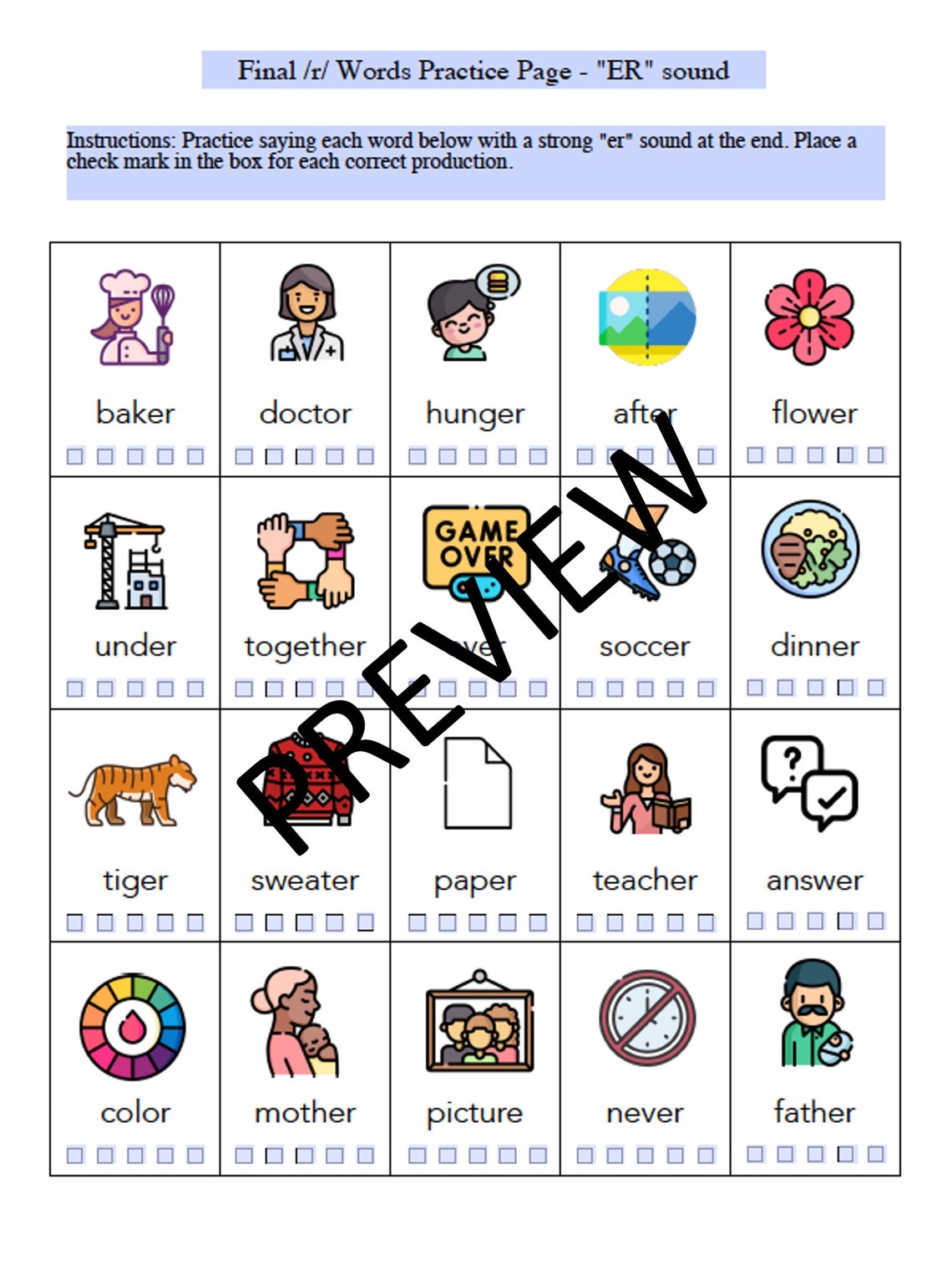 Final R er Worksheet for Speech Therapy editable - Etsy
