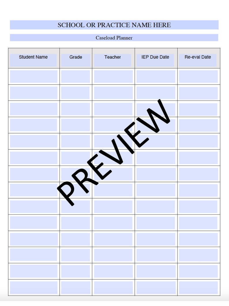 Caseload Planner Worksheet for Speech Therapy (editable, Fillable ...