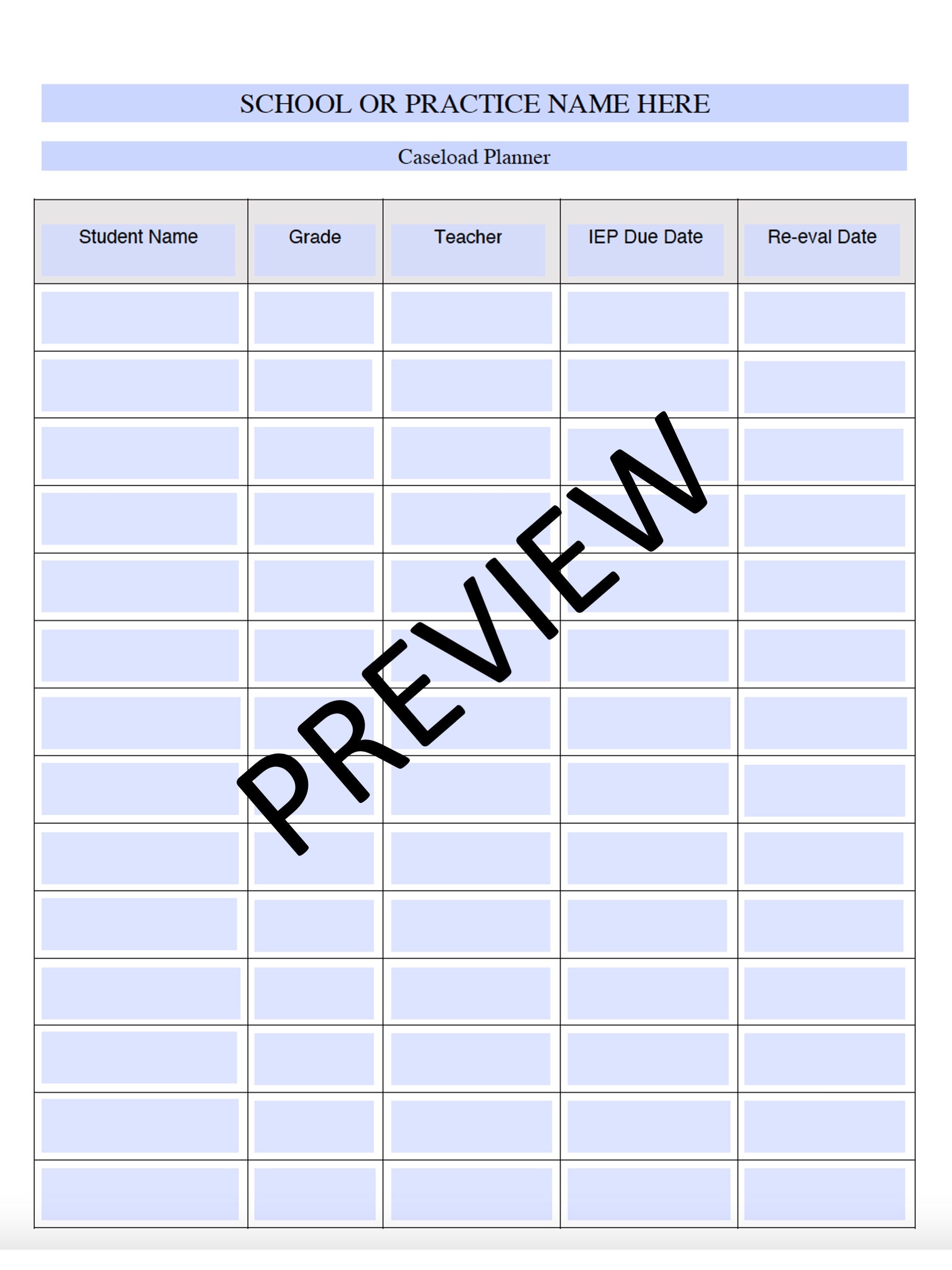 Caseload Planner Worksheet for Speech Therapy (editable, Fillable ...