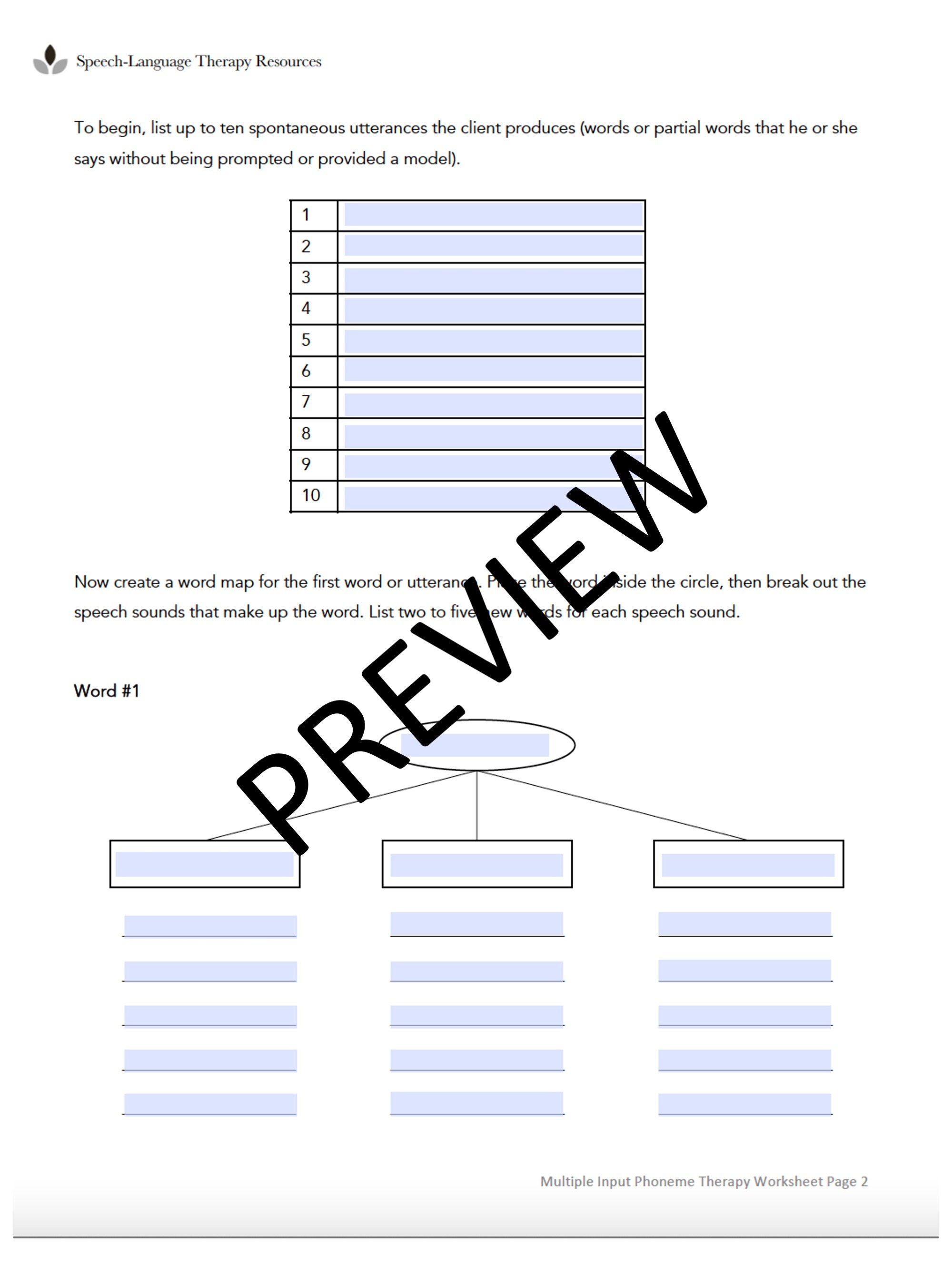 Multiple Input Phoneme Therapy Worksheet for Aphasia / Apraxia for ...