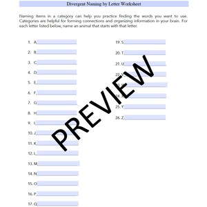 Divergent Naming by Letter Worksheet for Speech Therapy (editable ...