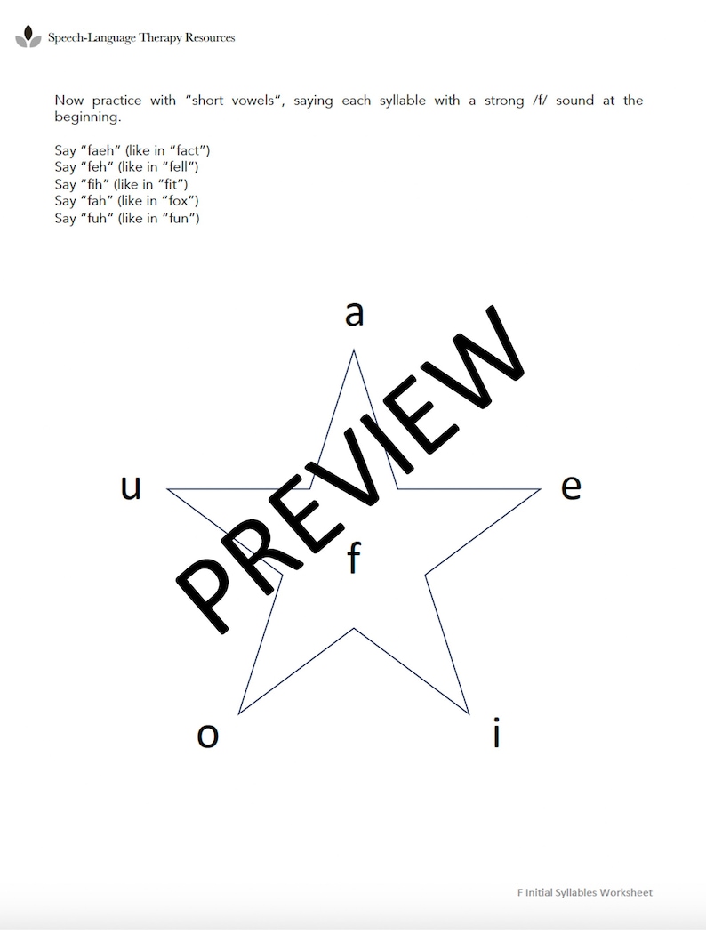 Initial /F/ Syllables Worksheet for Speech Therapy (printable PDF) - Etsy