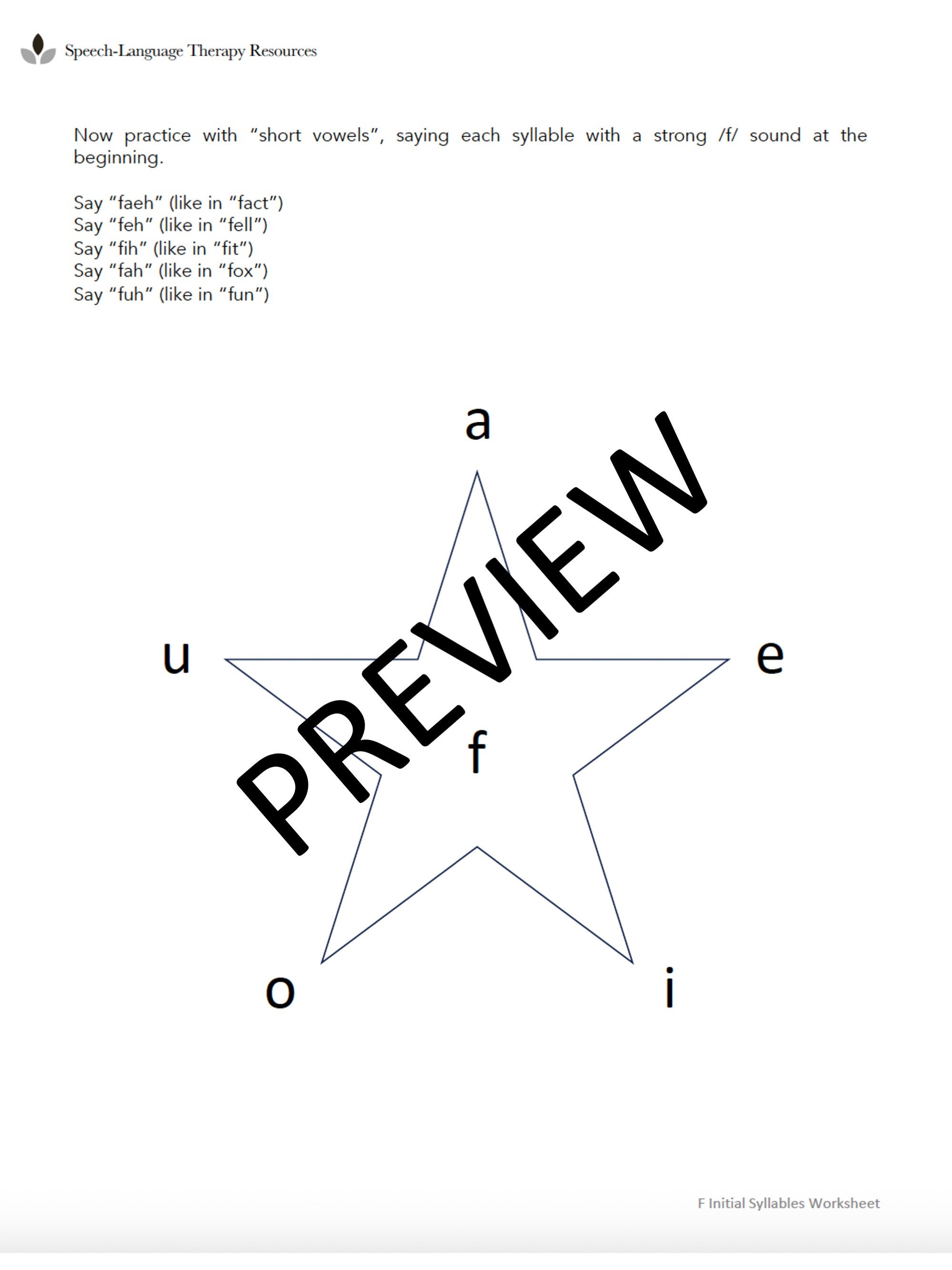 Initial /F/ Syllables Worksheet for Speech Therapy (printable PDF) - Etsy