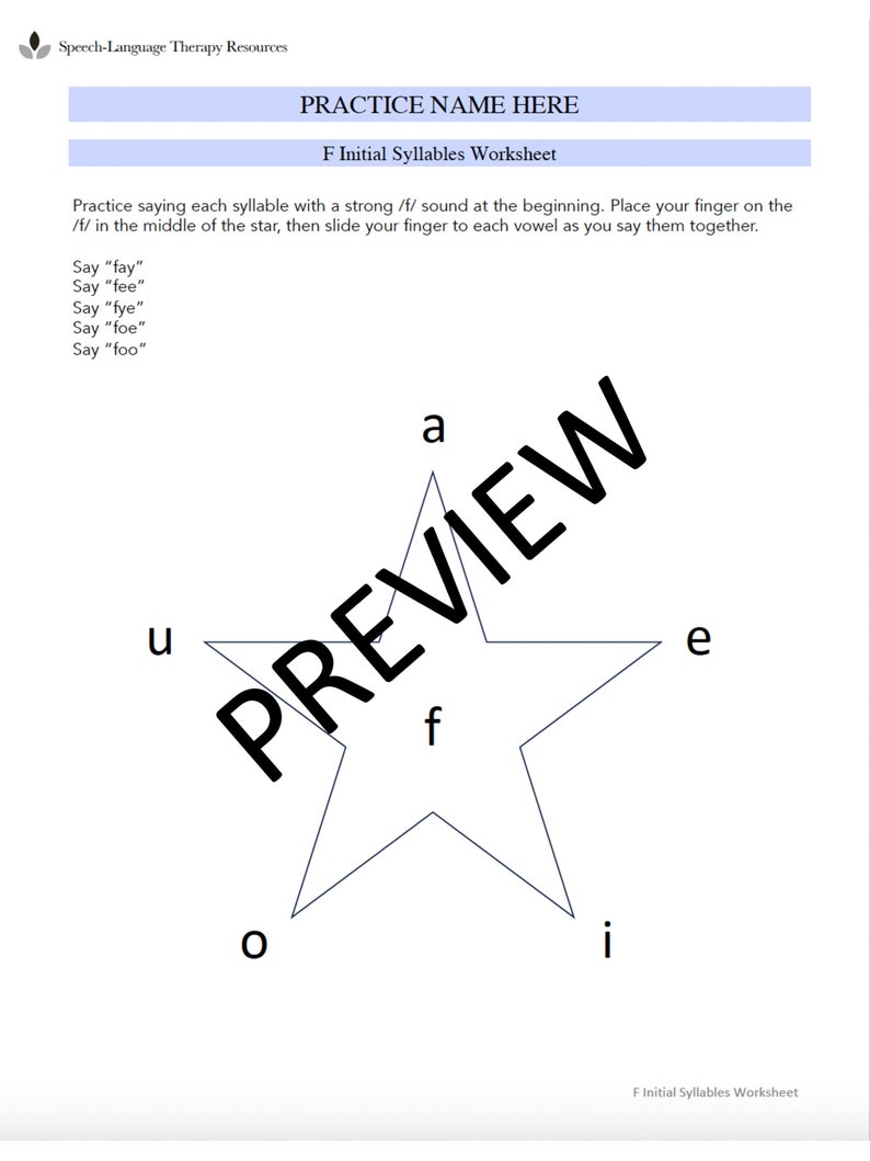 Initial /F/ Syllables Worksheet for Speech Therapy (printable PDF) - Etsy