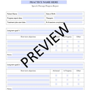 Progress Report Template for Speech Therapy (editable, Fillable ...