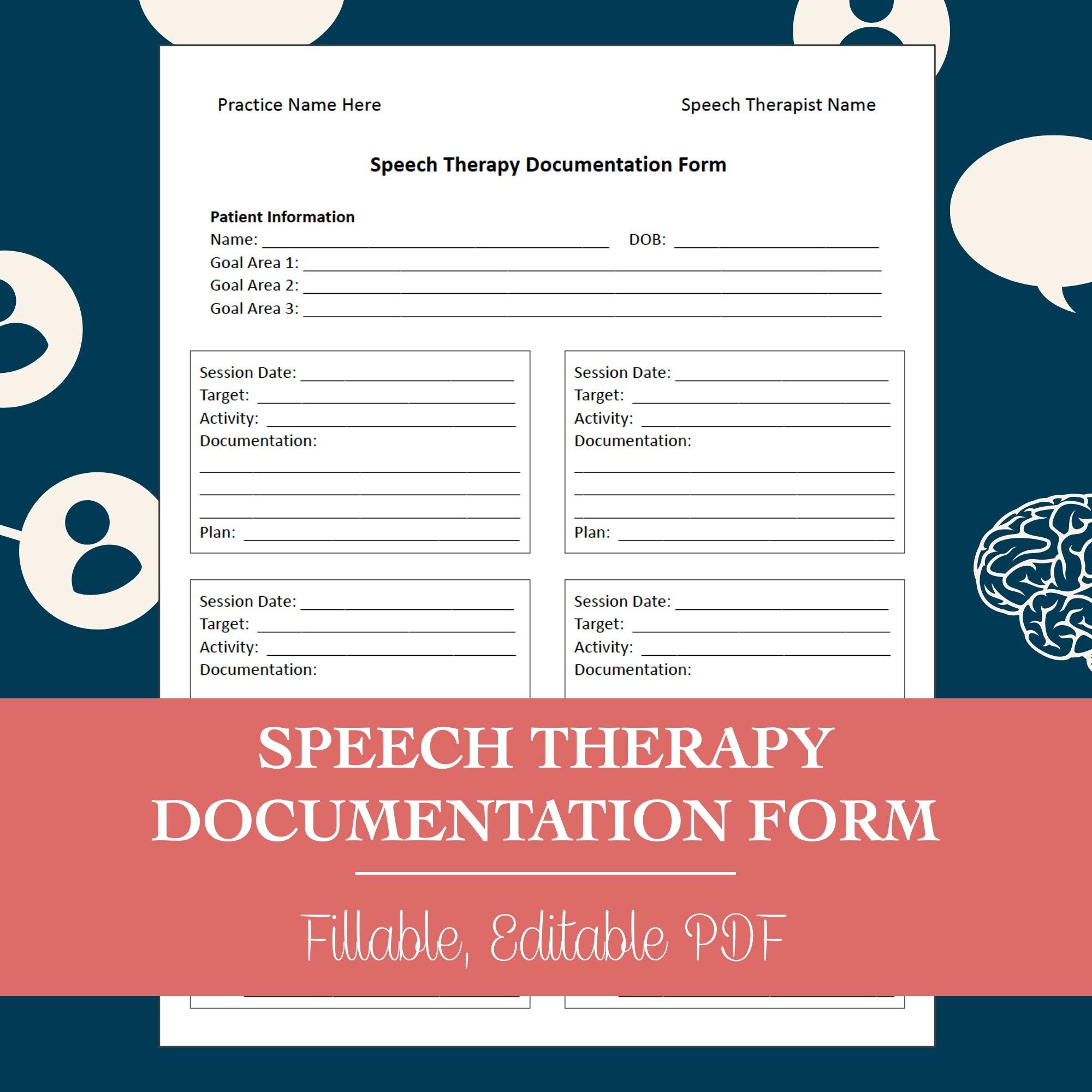 Documentation Form for Speech Therapy (editable, Fillable, Printable ...