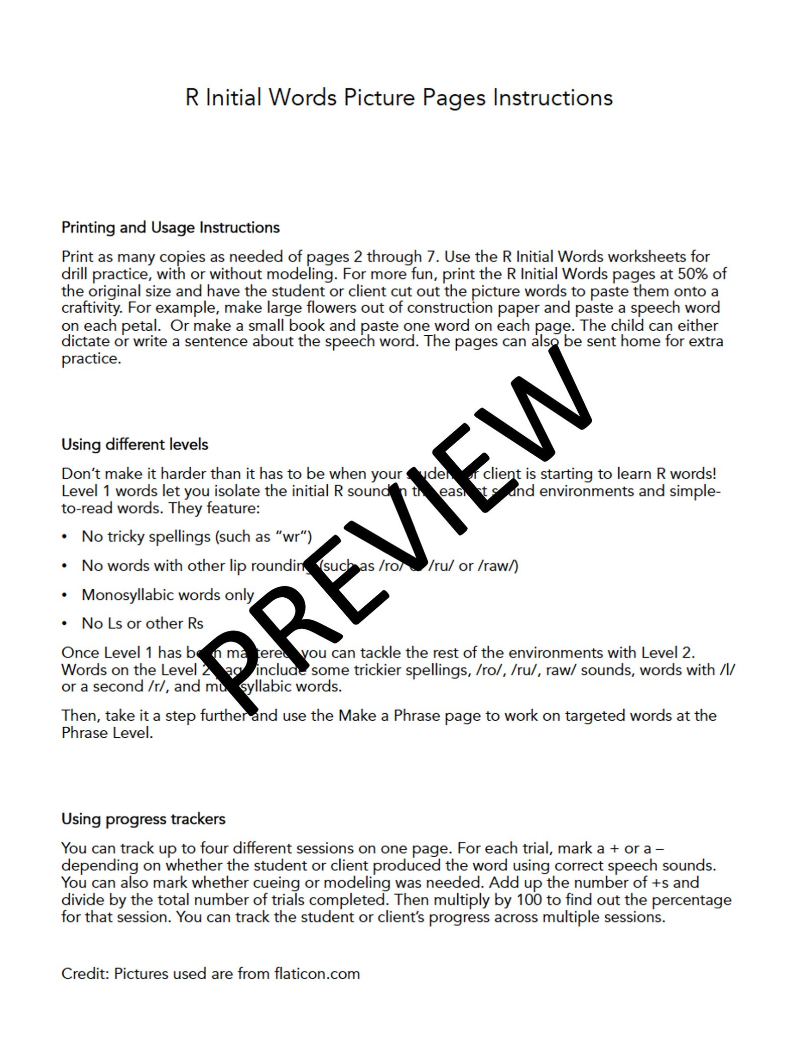 R Initial Words Picture Pages Worksheet + Progress Tracker for Speech ...