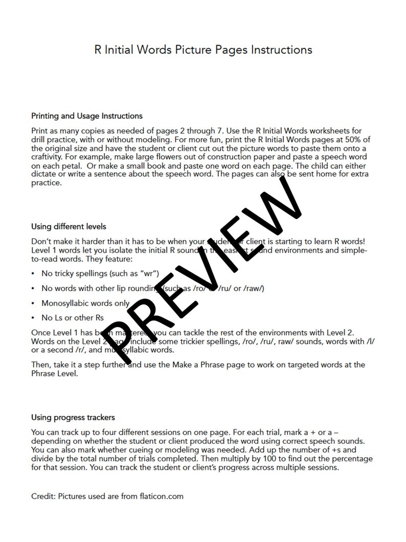 R Initial Words Picture Pages Worksheet + Progress Tracker for Speech ...