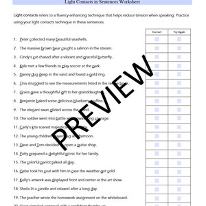 Light Contacts in Sentences Worksheet for Speech Therapy (editable ...