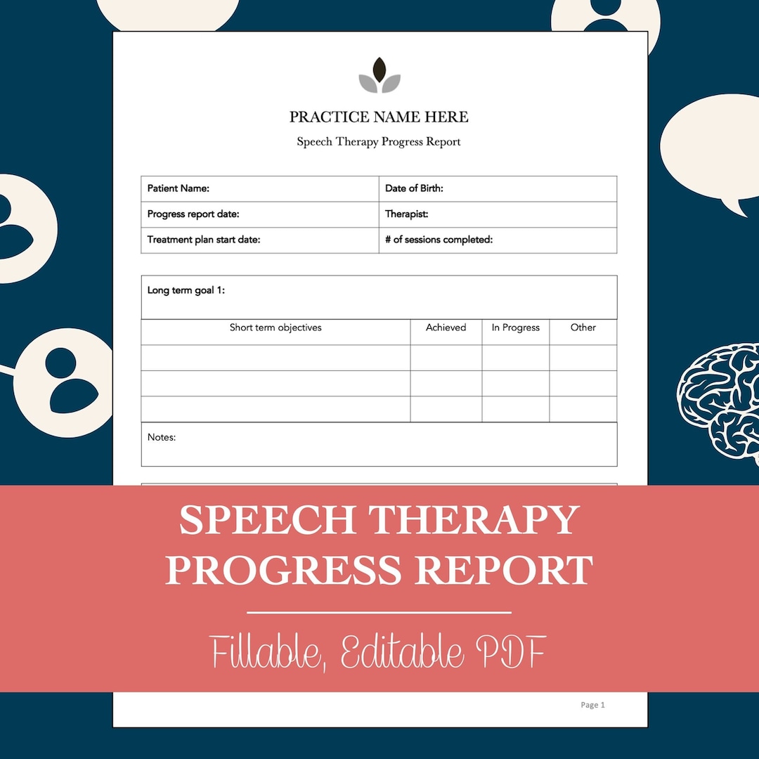 Progress Report Template for Speech Therapy (editable, Fillable ...